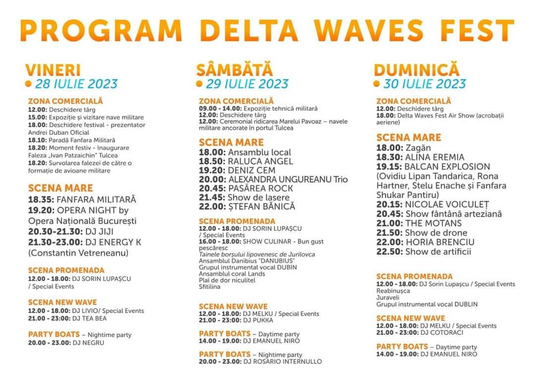 Delta Waves Fest - Inaugurarea falezei Tulcea - Program pe ore🌟